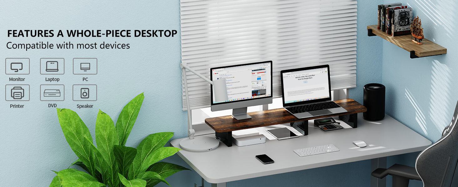 Dual Monitor Stand Riser Large Rust Brown Wood Extra Long Computer ...