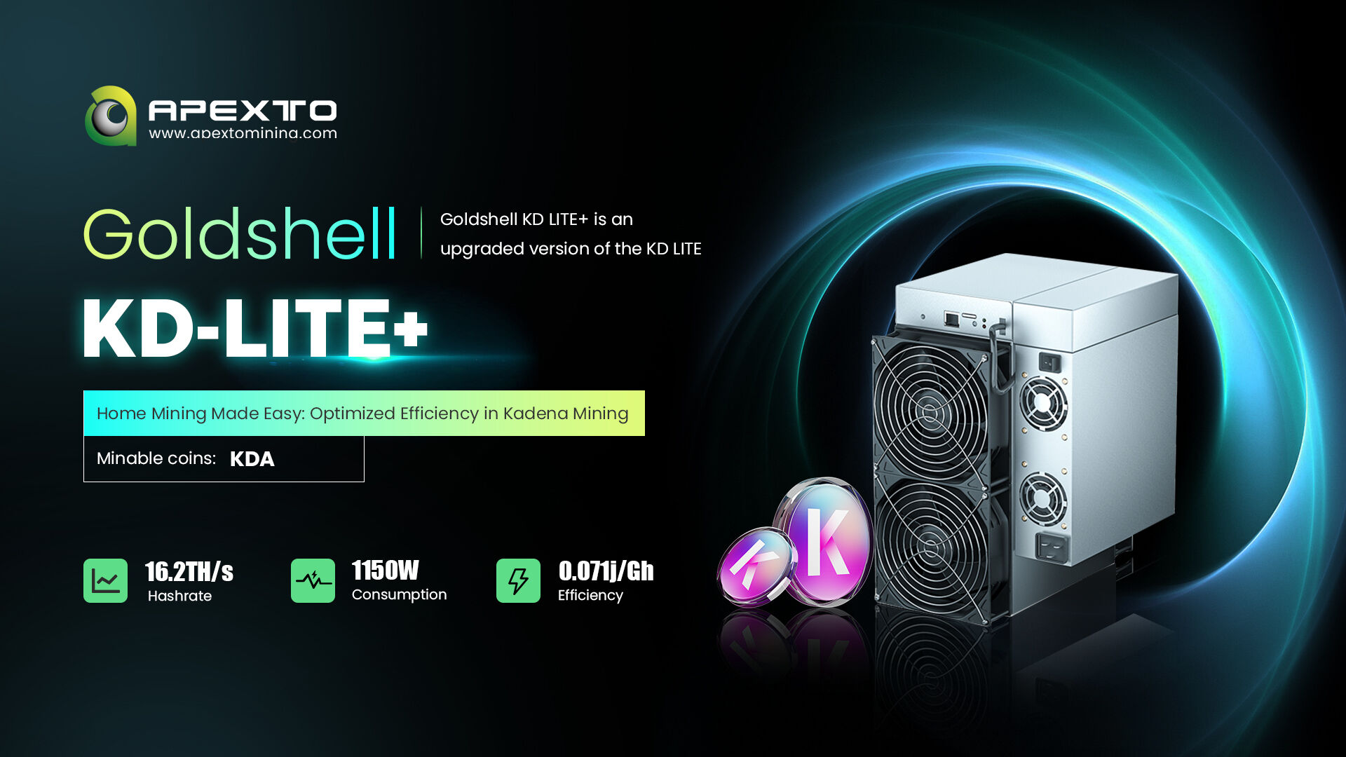 2024 Spot Goldshell Kd Lite+ Powerful Hashrate 16.2th/s 1150w Kda Mini ...