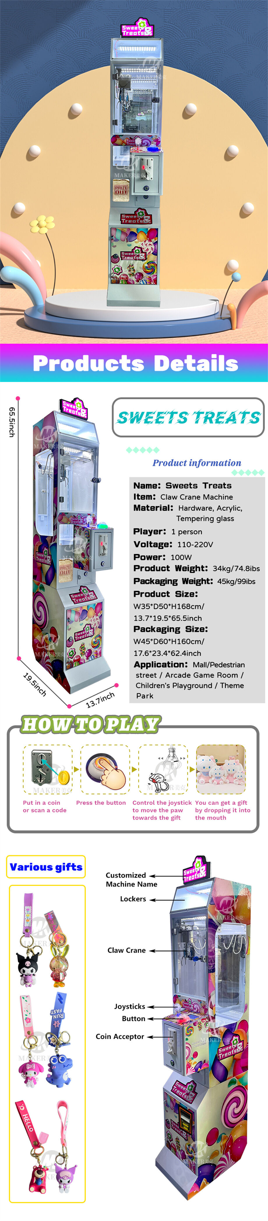 Electronic Mini Crane Claw Machine Coin Operated Gift Vending Machine ...