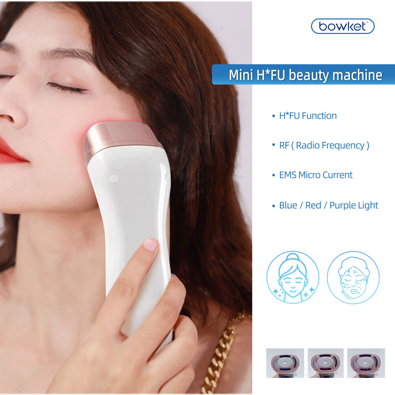 Bowket 3 In 1 Portable Mini Hifu At Home Rf Ems Anti-wrinkle Beauty ...