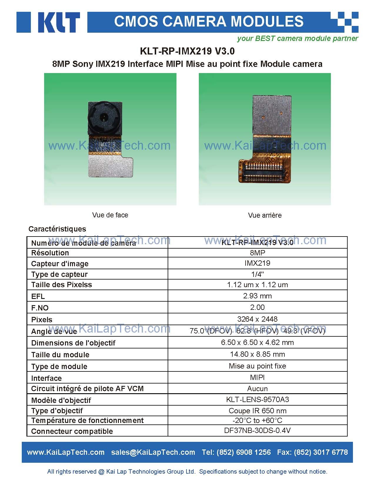 Klt-rp-imx219 V3.0 8mp Imx219 Interface Mipi Mise Au Point Fixe Module ...