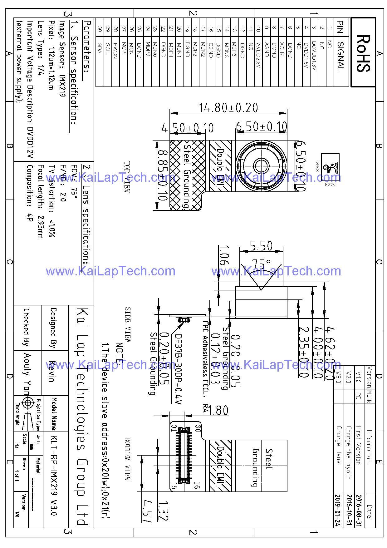Klt-rp-imx219 V3.0 8mp Imx219 Interface Mipi Mise Au Point Fixe Module ...