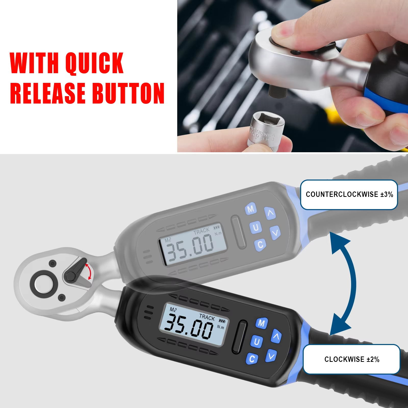 Factory Wholesale 1/2'' Interchangeable Ratchet Head Electronic Digital Torque Wrench 6.8~135nm ...