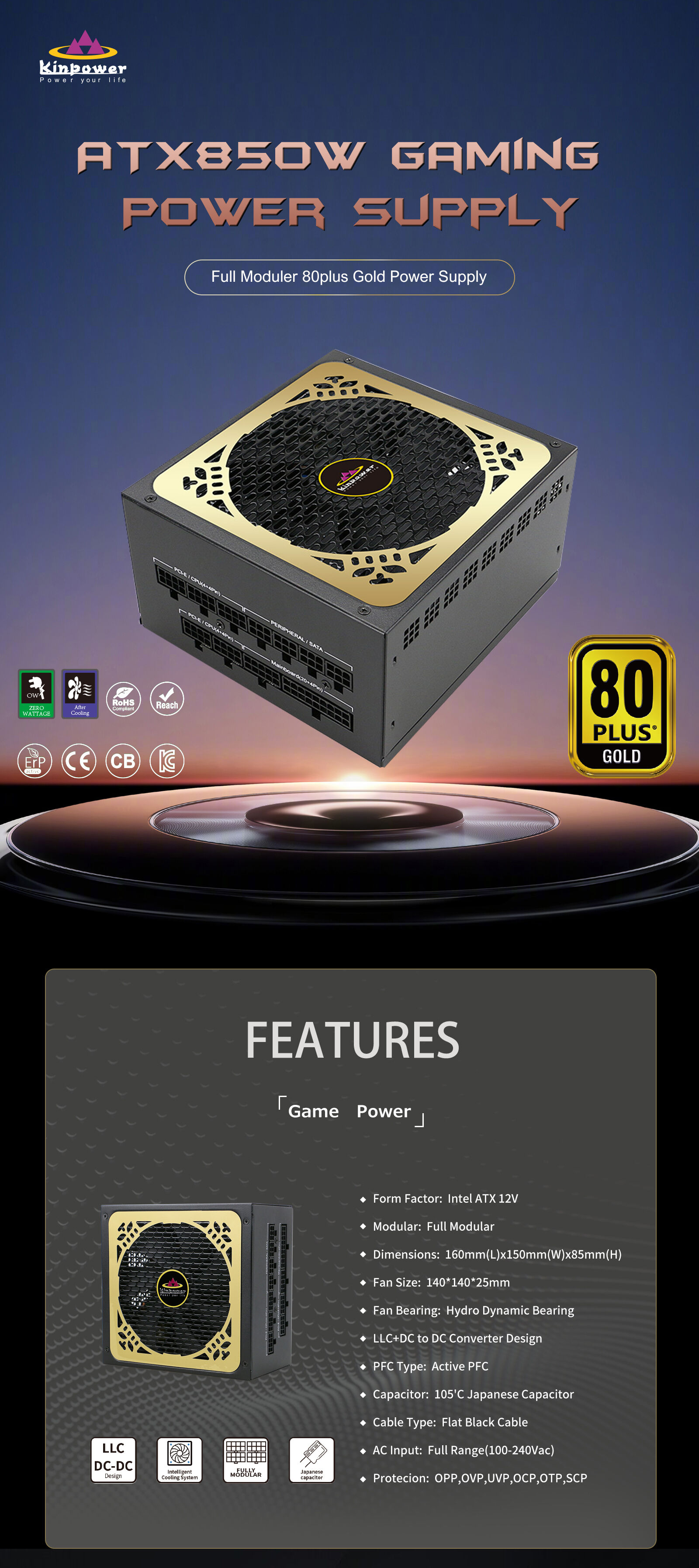 Aigo Ak 700w Pc Psu Power Supply Unit Gaming Quiet 120mm Rgb Fan 110v ...