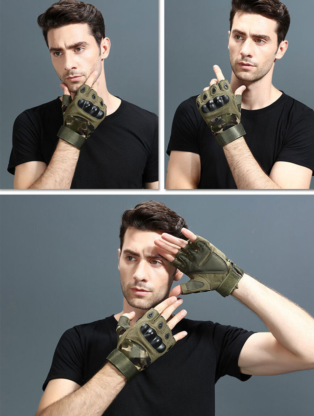 Jj Factory Custom Half Finger Outdoor Riding Combat Pu Leather Touch Screen Rubber Protective ...