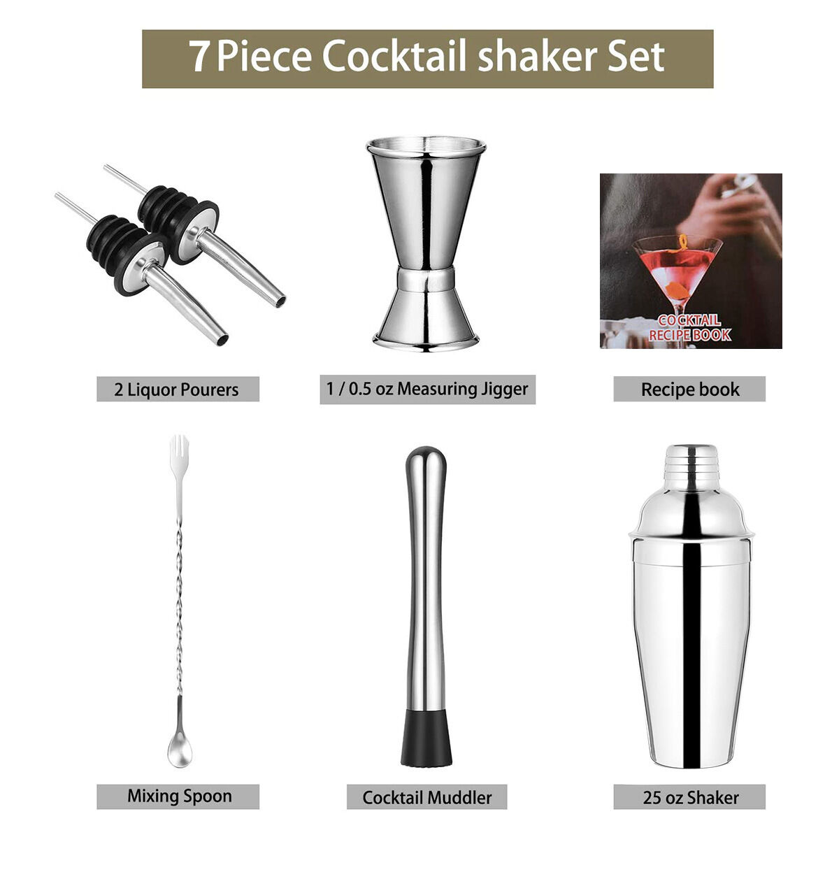 Stainless Steel Cocktail Shaker 750ml Shaker Measuring Cup Wine Bottle ...