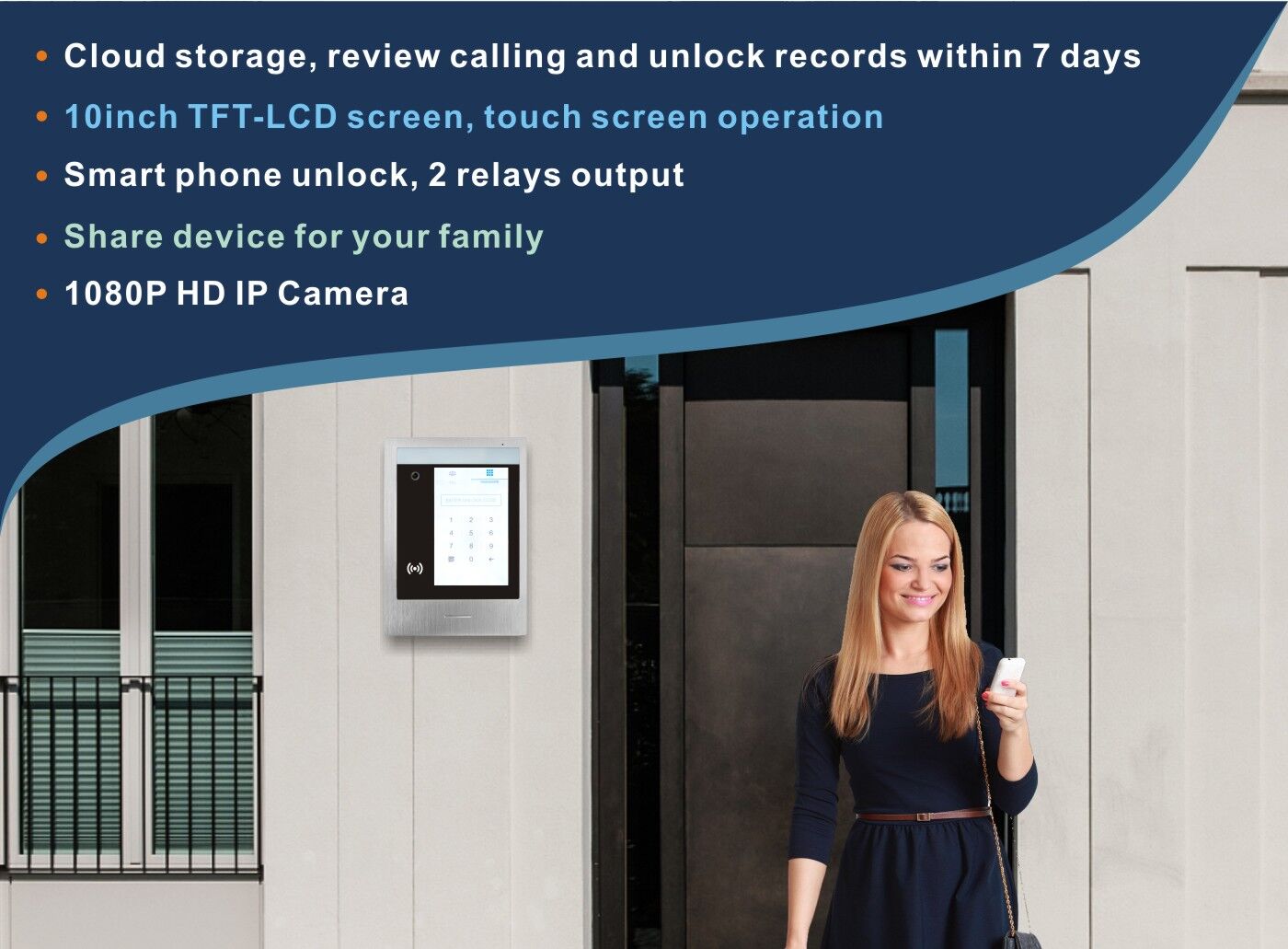 Wireless Wifi App Control Face Unlock 10" Tft-lcd Touch Screen Smart Ip ...