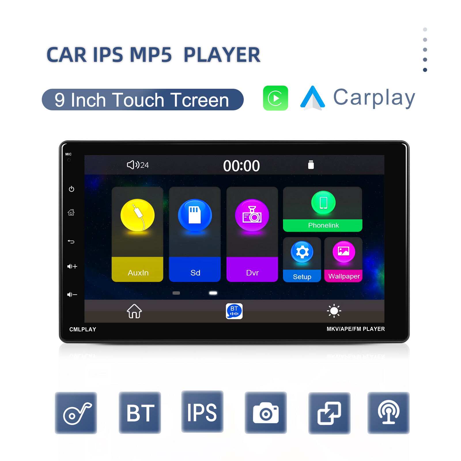 Podofo 1 Din 9'' Car Mp5 Player Wireless Carplay Android Auto Car Radio ...
