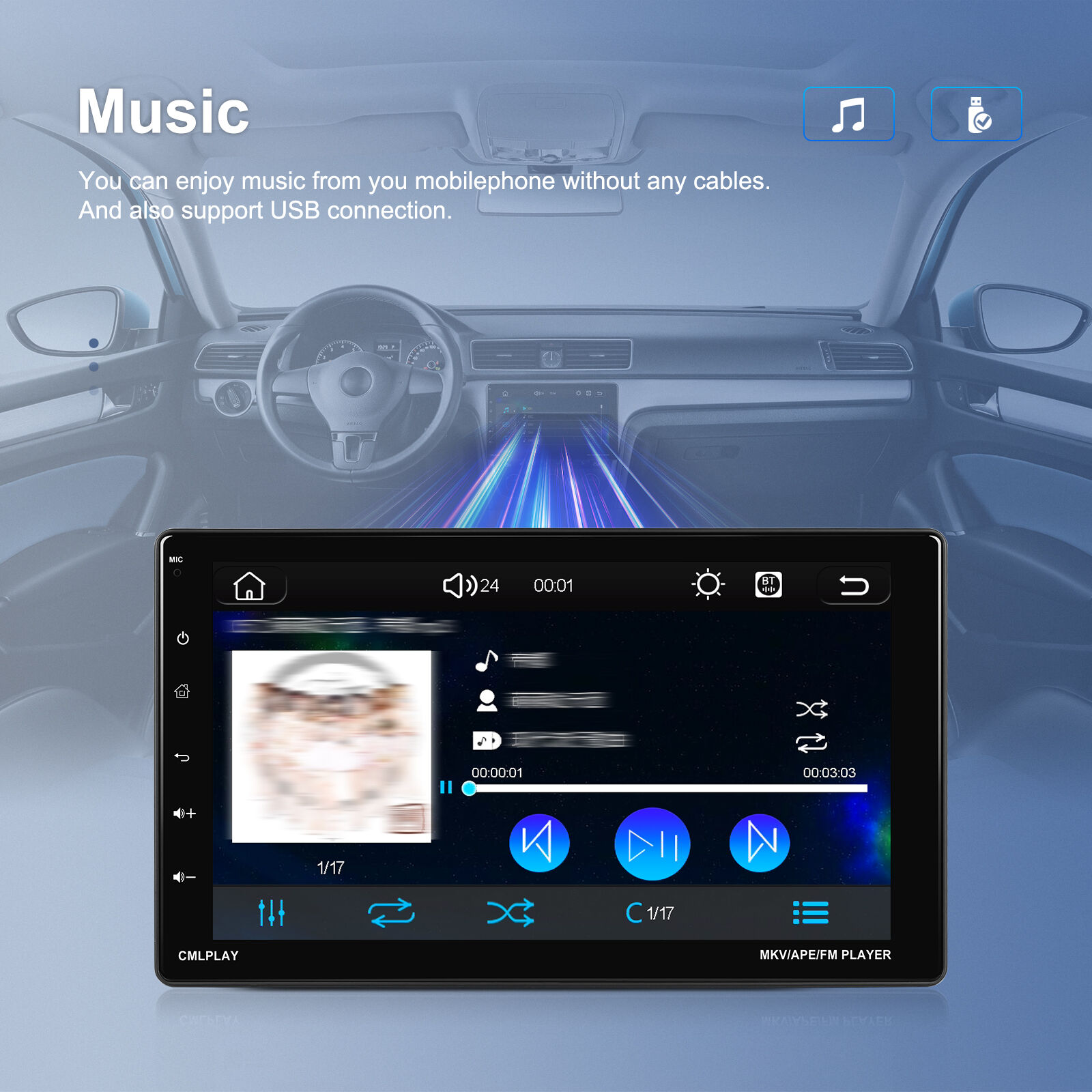 Podofo 1 Din 9'' Car Mp5 Player Wireless Carplay Android Auto Car Radio ...