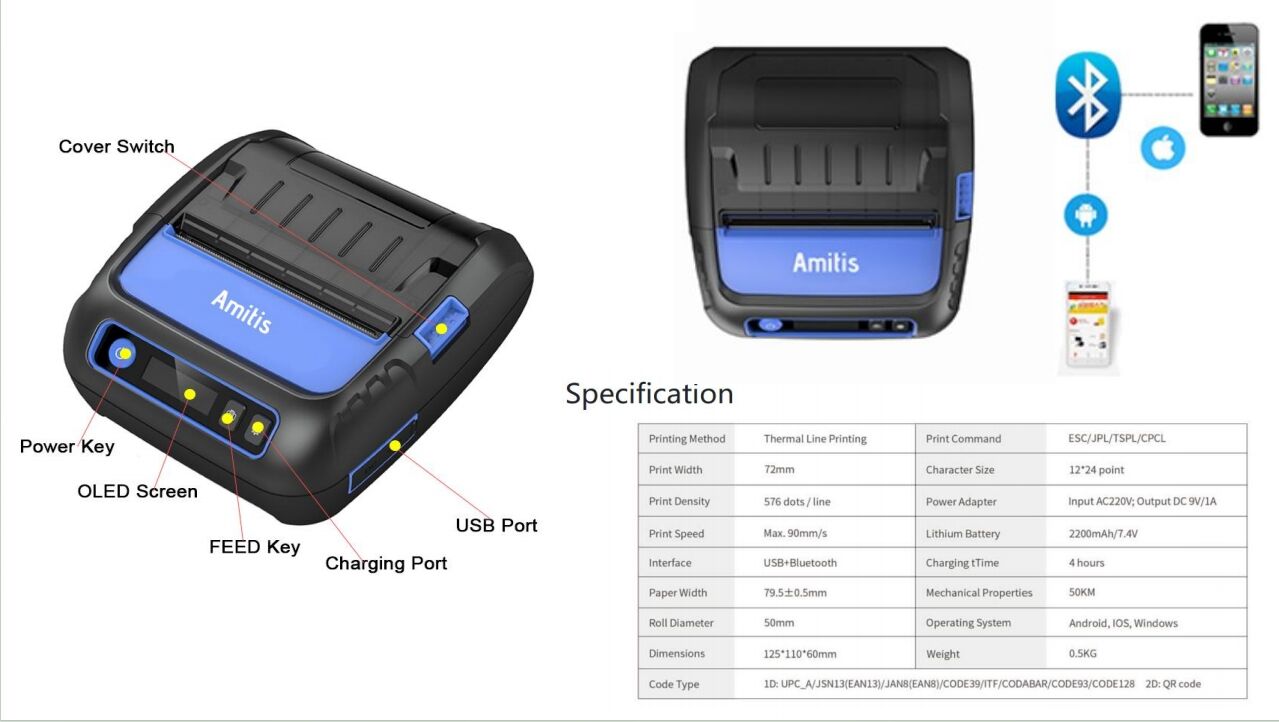 Wholesale Portable Thermal Printer Fast-speed 72/80mm Label Printer ...