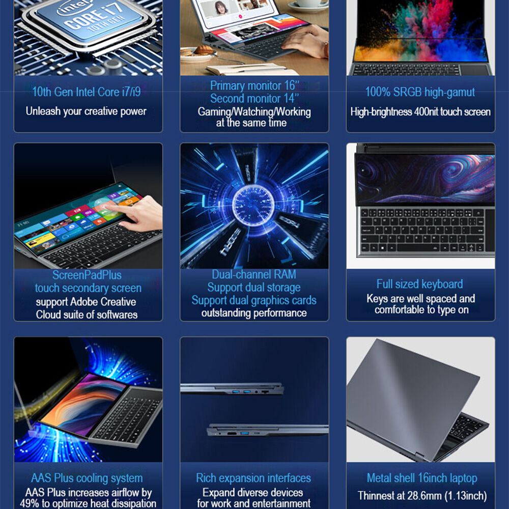 New 16-inch + 14-inch Dual-screen Laptop Main 1920*1200 Ips 5000mah ...