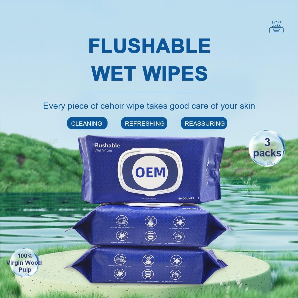 Custom Hygiene Care Toilet Wipe Alcohol Free Flushable Wet Wipes For ...