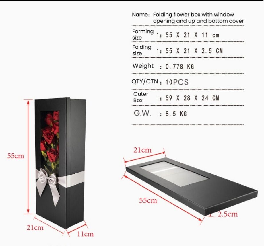 Folding Flower Box With Window Opening And Up And Bottom Cover, 1200gsm ...