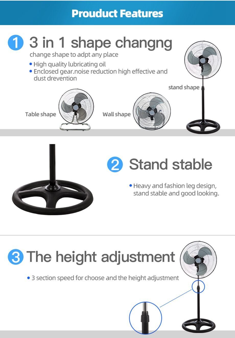 18 Inch 3 In 1 Electric Industrial Stand Fan, Industrial Fan, Pedestal ...