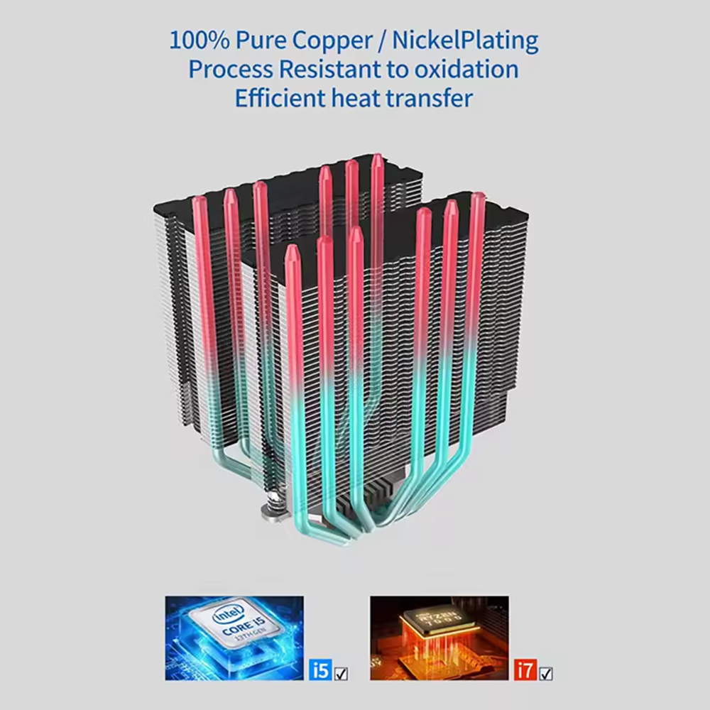 6 Heat Pipes Rgb Cpu Air Cooler Dual Tower Cpu Heatsink With Dual 120mm ...