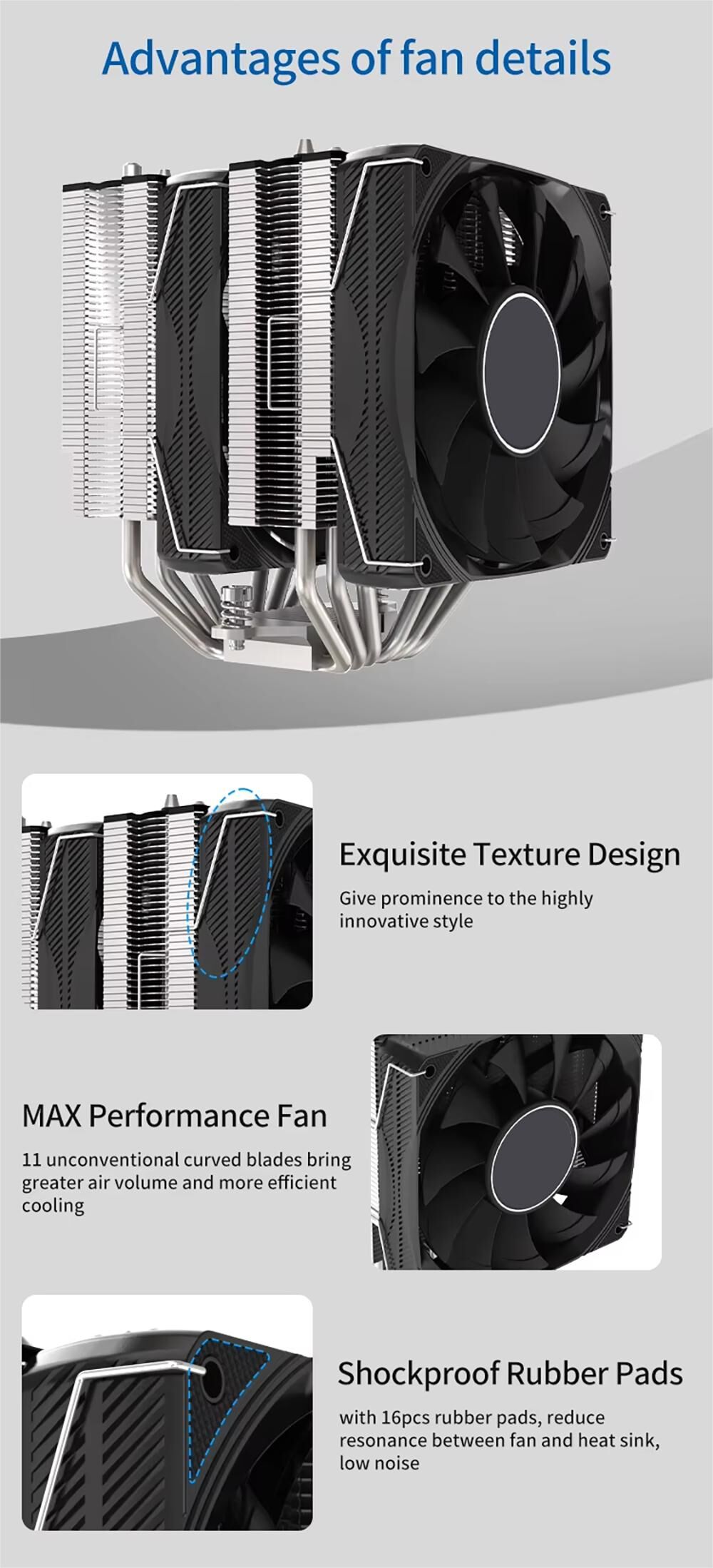 6 Heat Pipes Rgb Cpu Air Cooler Dual Tower Cpu Heatsink With Dual 120mm ...