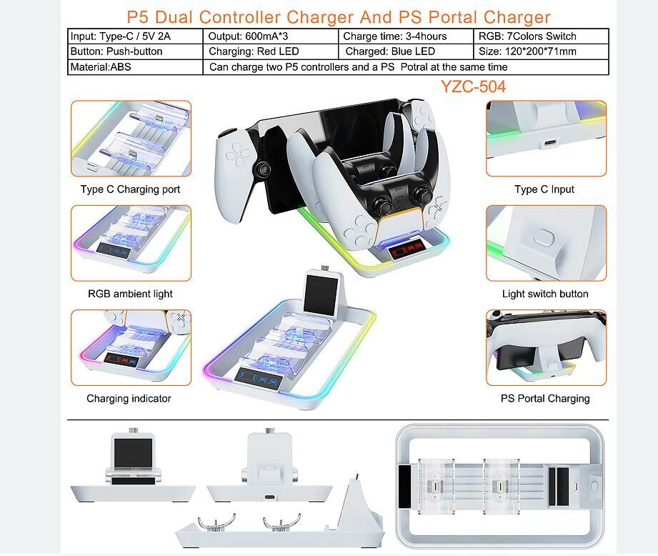 Factory Rgb Dual Ps5 Wireless Controller Charging Dock Station With Ps ...