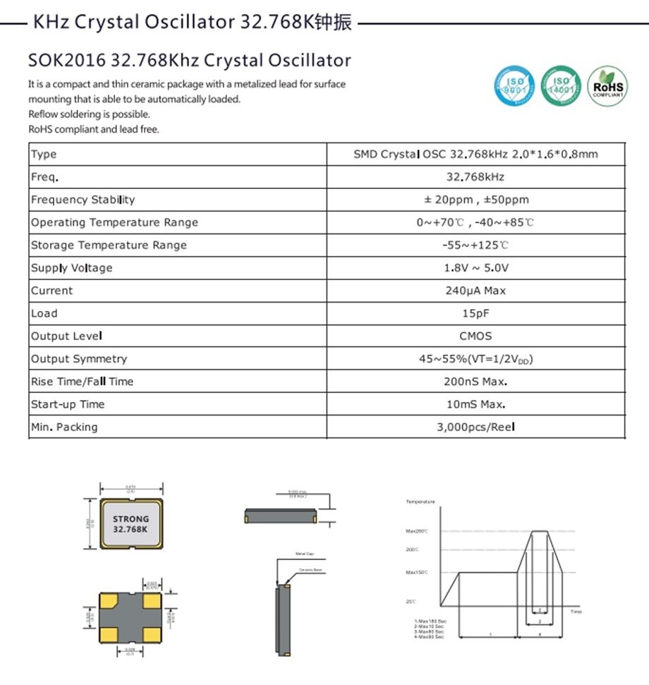 Strongfirst Sok2016 32.768khz Crystal Oscillator 0sc Smd ±20ppm，±50ppm ...