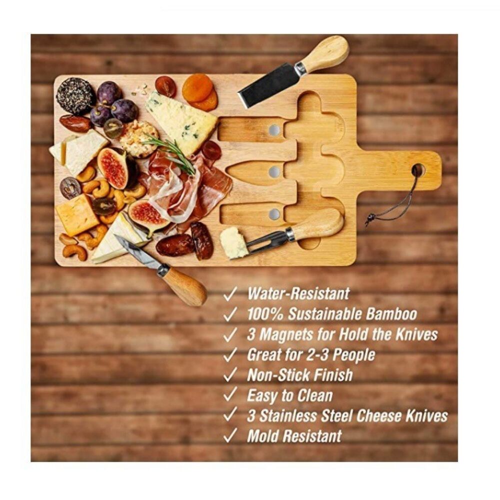 Customized Bamboo Cheese Cutting Board And Knife Set Rotating Wood ...