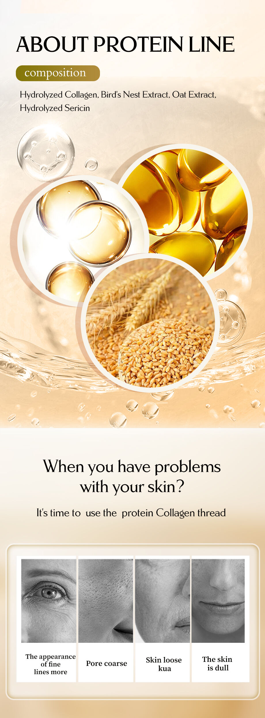 Absorbable No Needle Gold Collagen Thread Face Lifting Silk Protein ...