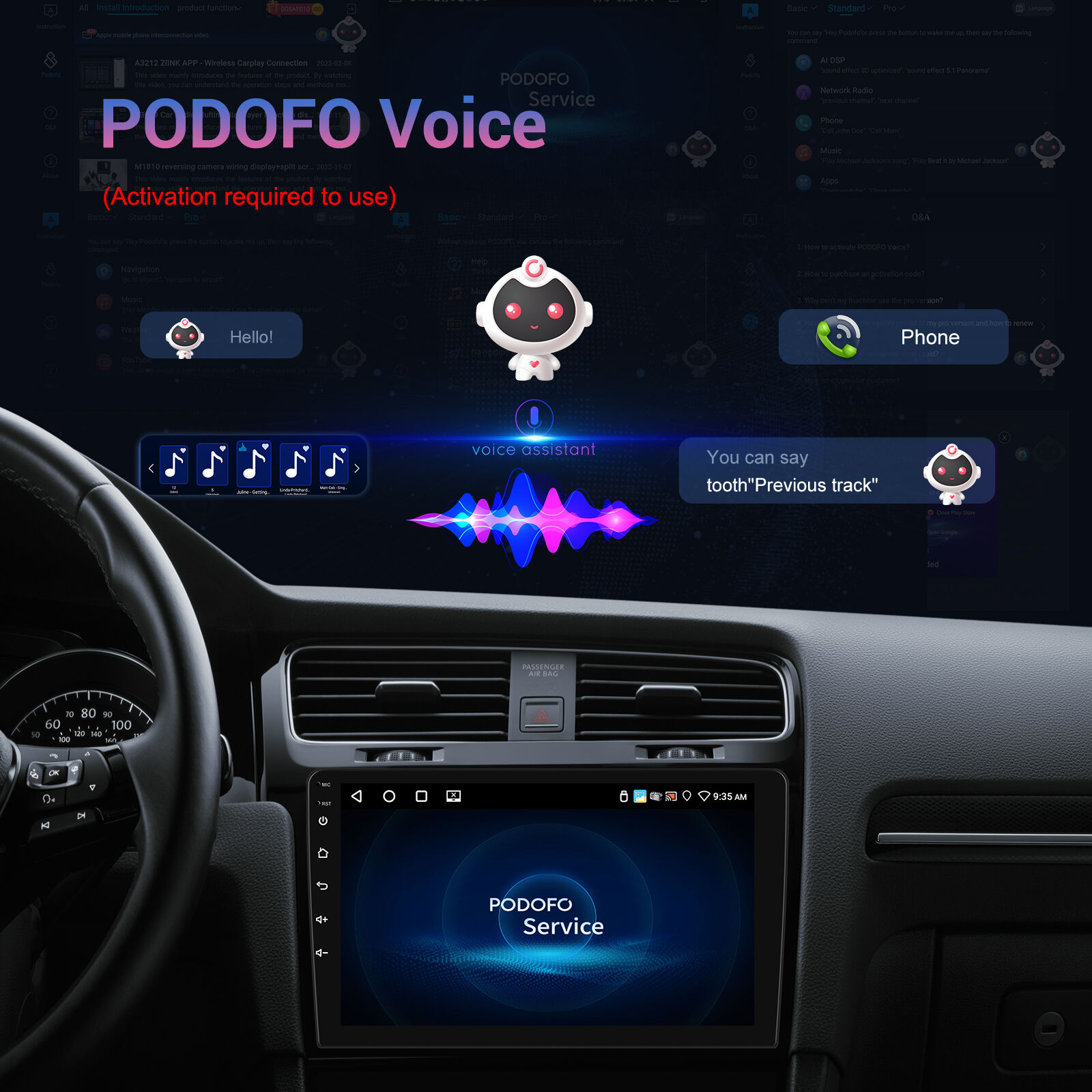 Podofo 9'' 360 Degree Rotate Ips 4+64g Android Car Stereo Autoradio ...