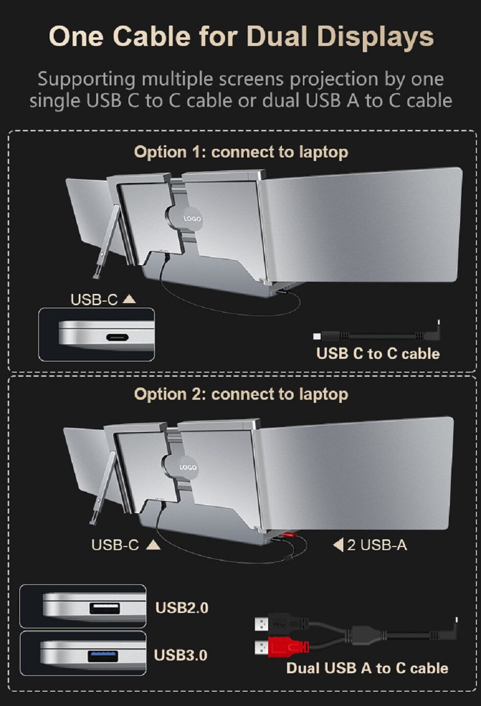 15.4 Inch Lcd Display Triple Screens Laptop Extender Monitor Two Cables ...