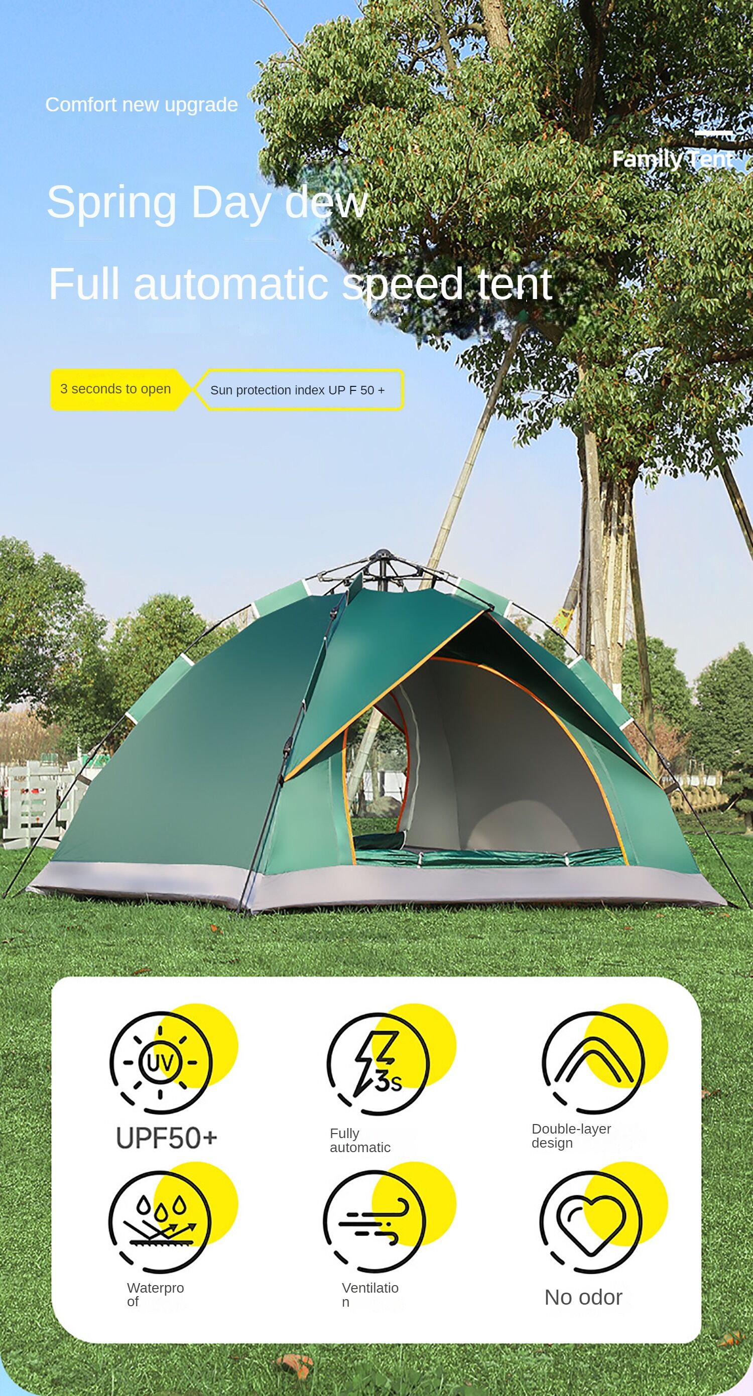 Extra Large Tent 10-12 Person 3-room Instant Cabin Camping Tent Outdoor ...