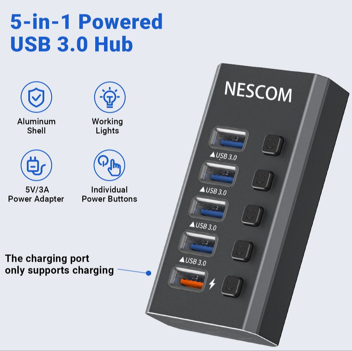 Buy China Wholesale Usb Charger 5v,5 Port Powered Usb 3.0 Hub With Led ...
