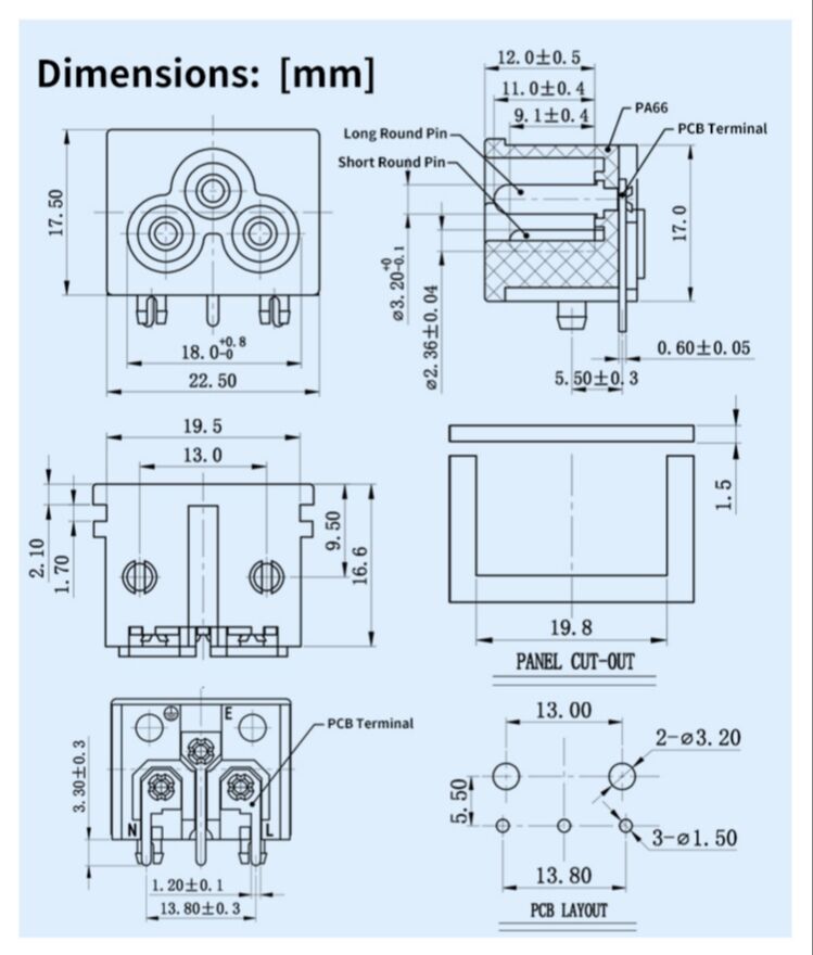 Lanzmfg Ac Power Socket Iec 60320 C6 With Pcb Pin Terminal Industrial 3 ...