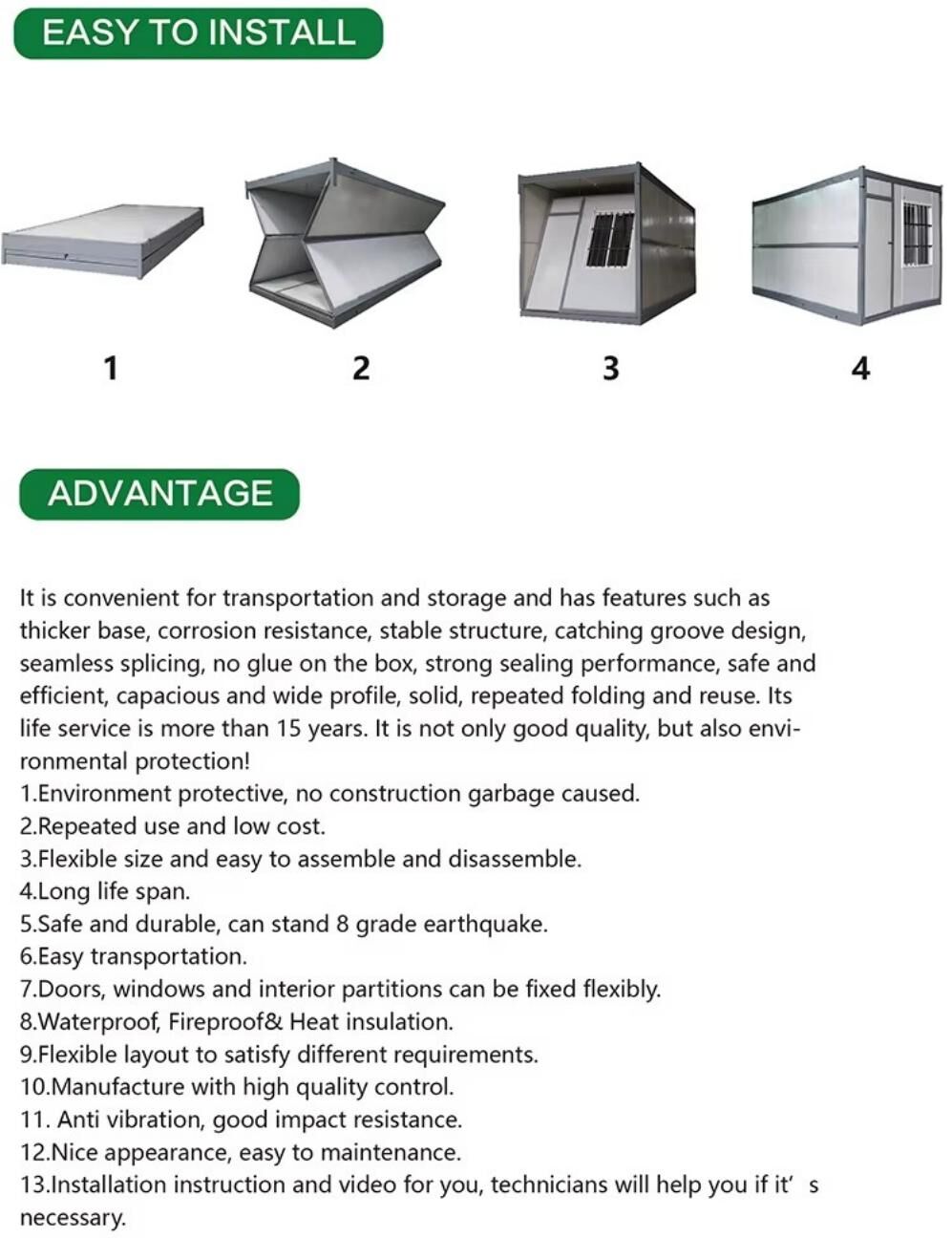 Easy Assembly Modular Prefab Storage Shipping Portable Folding Shipping ...