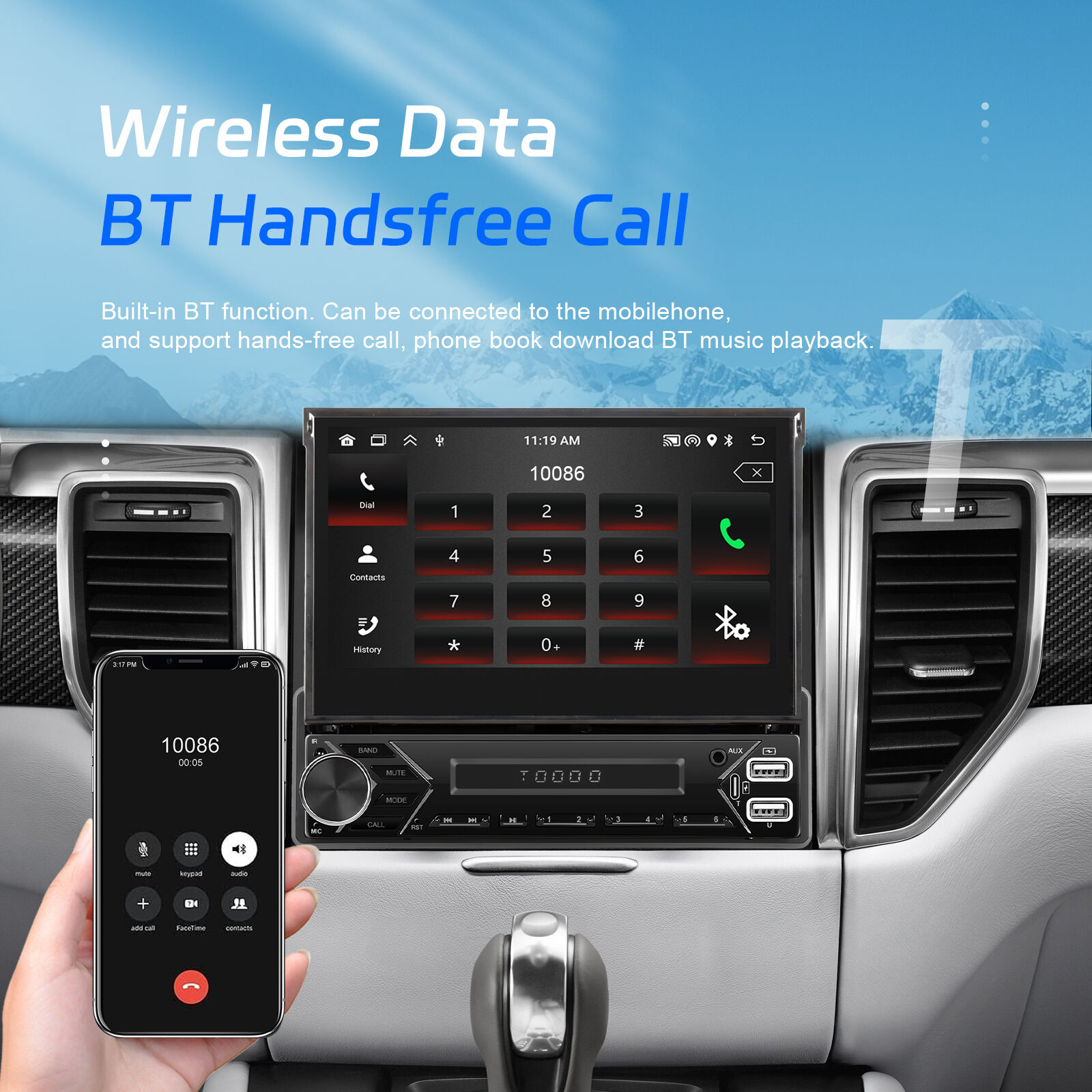 Podofo Android Car Stereo 1 Din 7'' Wireless Carplay Android Auto 2+64g ...