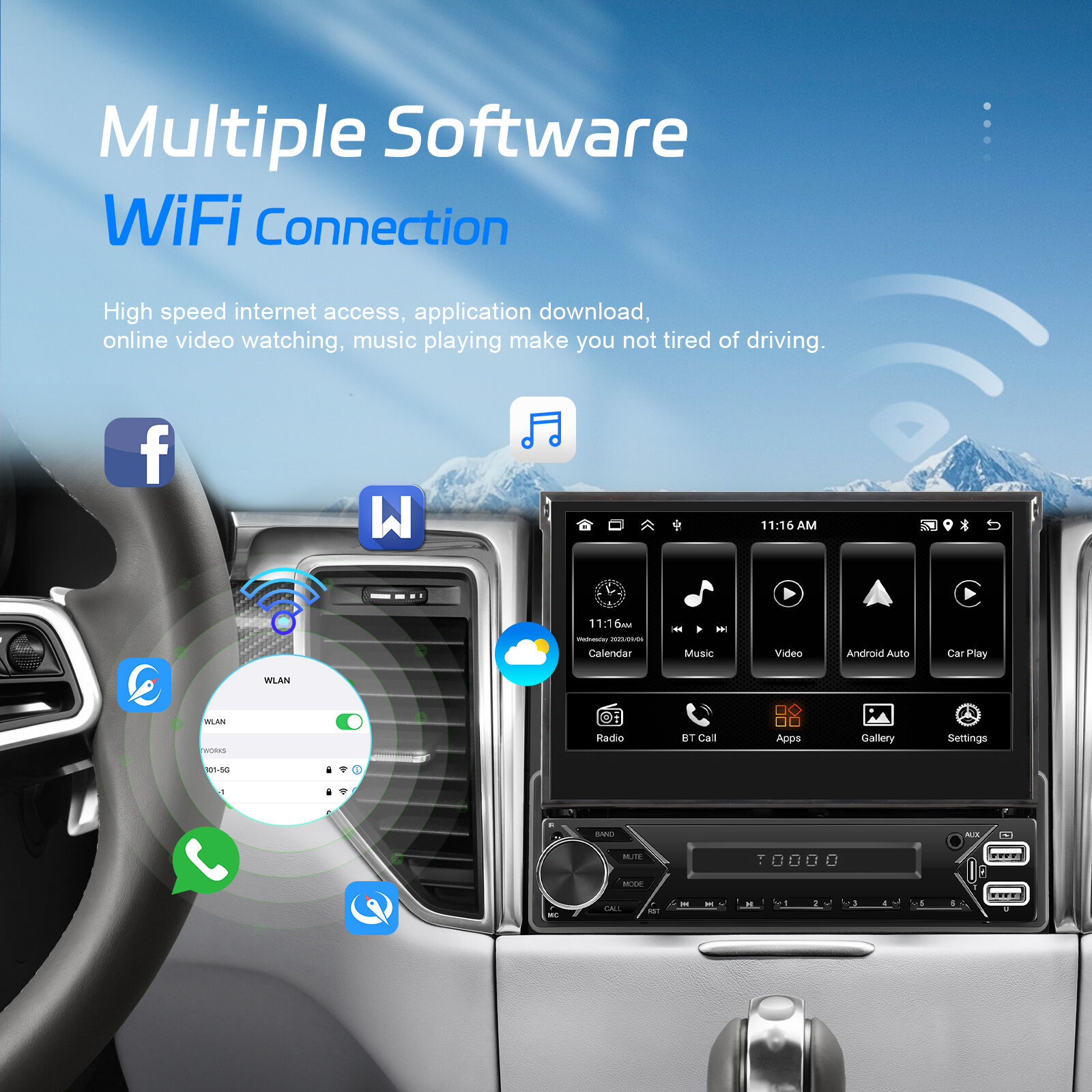 Podofo Android Car Stereo 1 Din 7'' Wireless Carplay Android Auto 2+64g ...