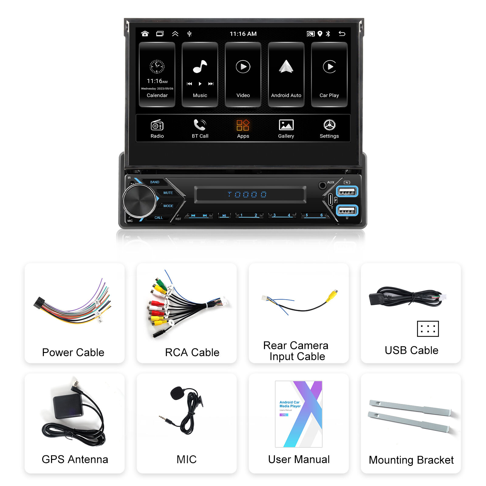 Podofo Android Car Stereo 1 Din 7'' Wireless Carplay Android Auto 2+64g ...