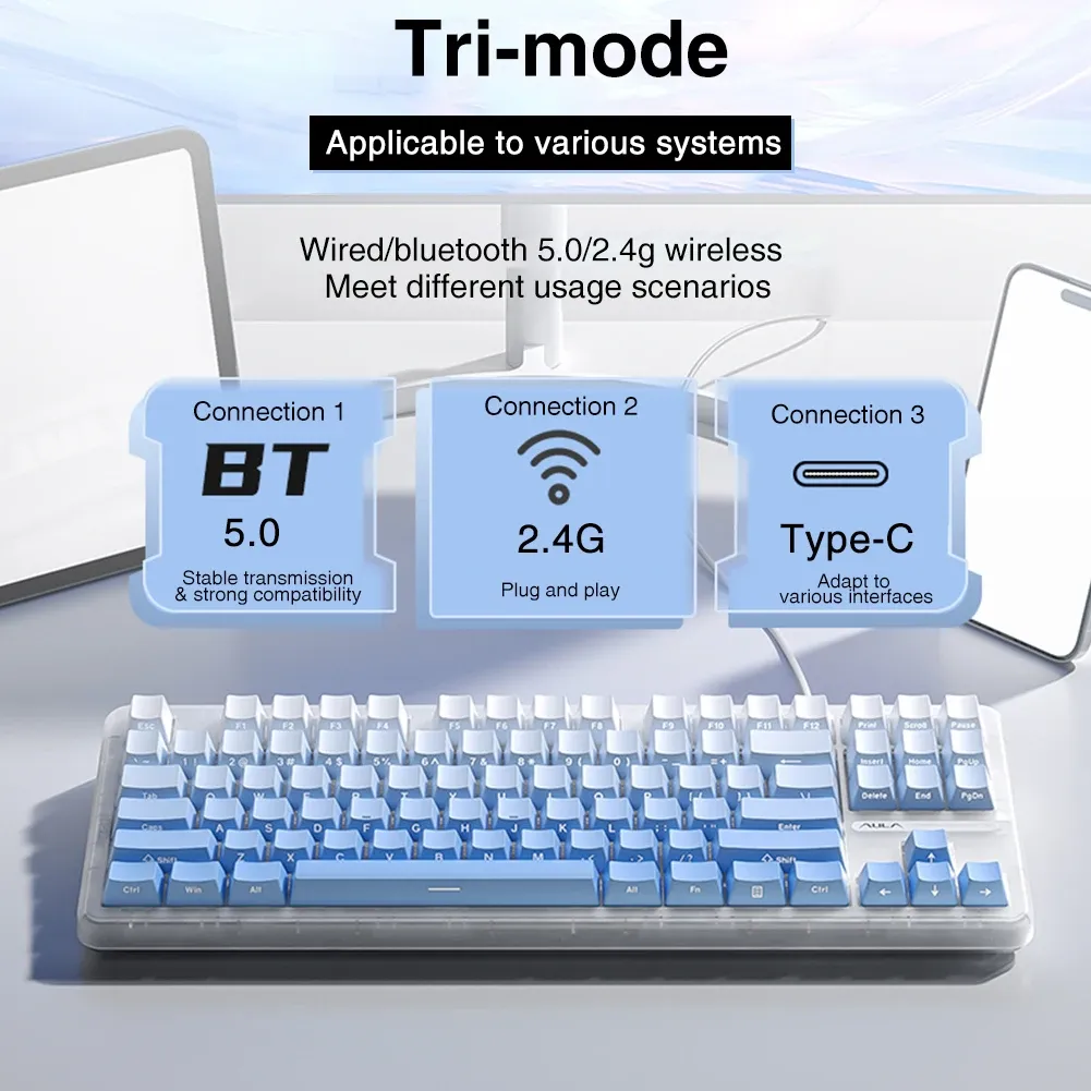 Aula L87 Tri-mode Wireless Keyboard Gasket Stucture 87 Keys Hotswap ...