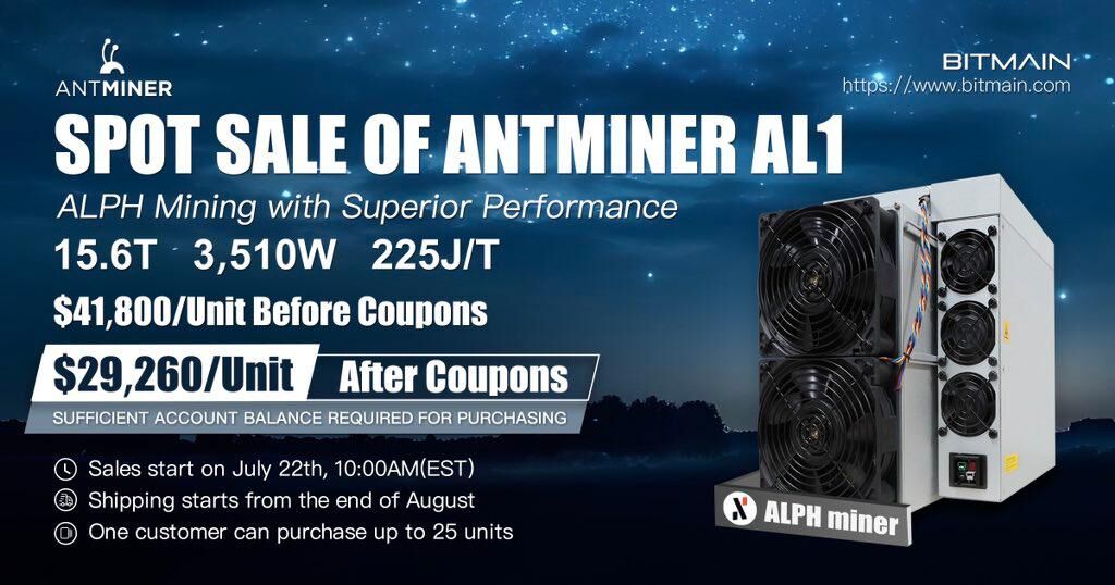 Wholesale New Antminer Miner Al1 15.6t 3510w Blake3 Air-cooling Miner ...