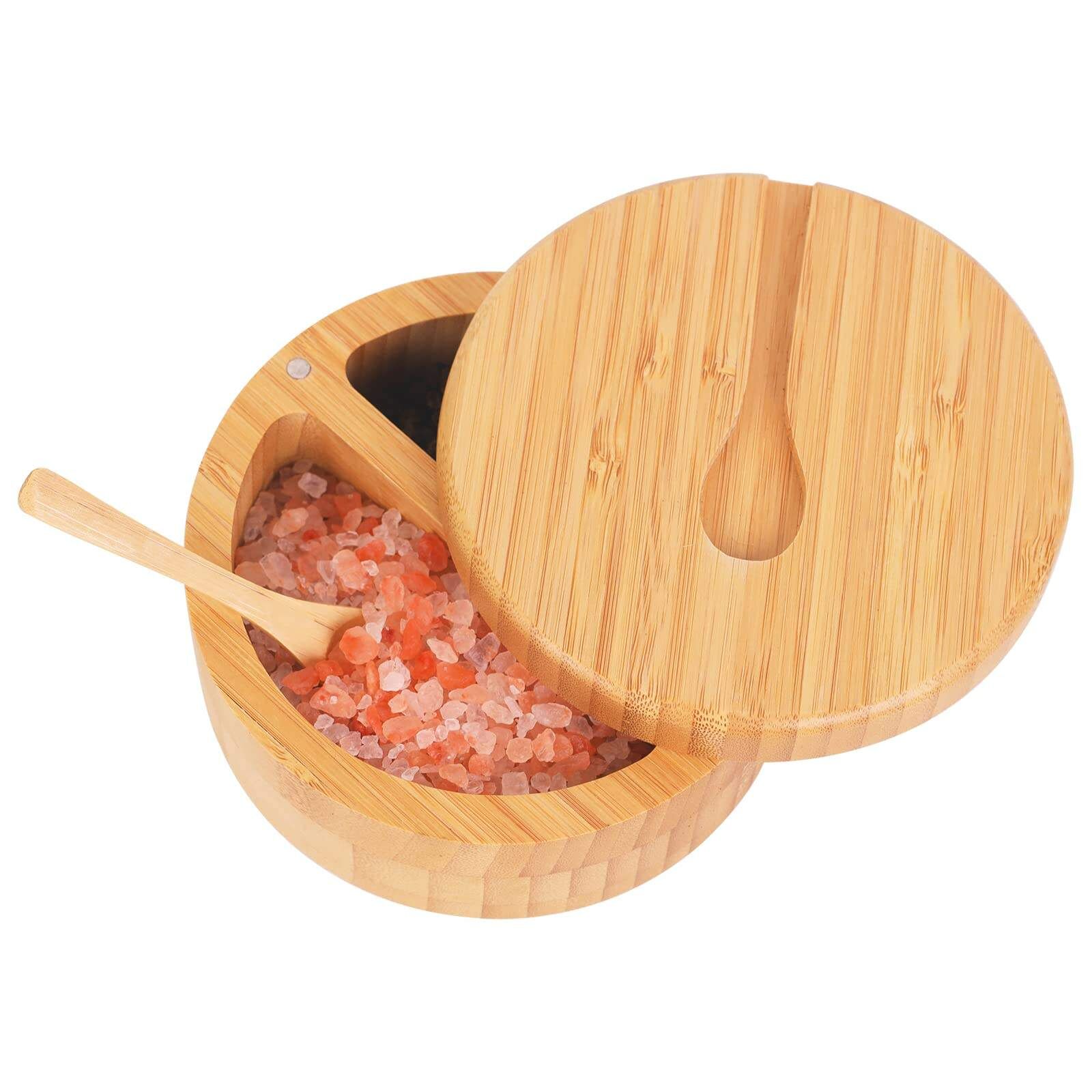 Bamboo Salt Box Salt Pepper Bowls Divided Salt Cellar Seasoning ...