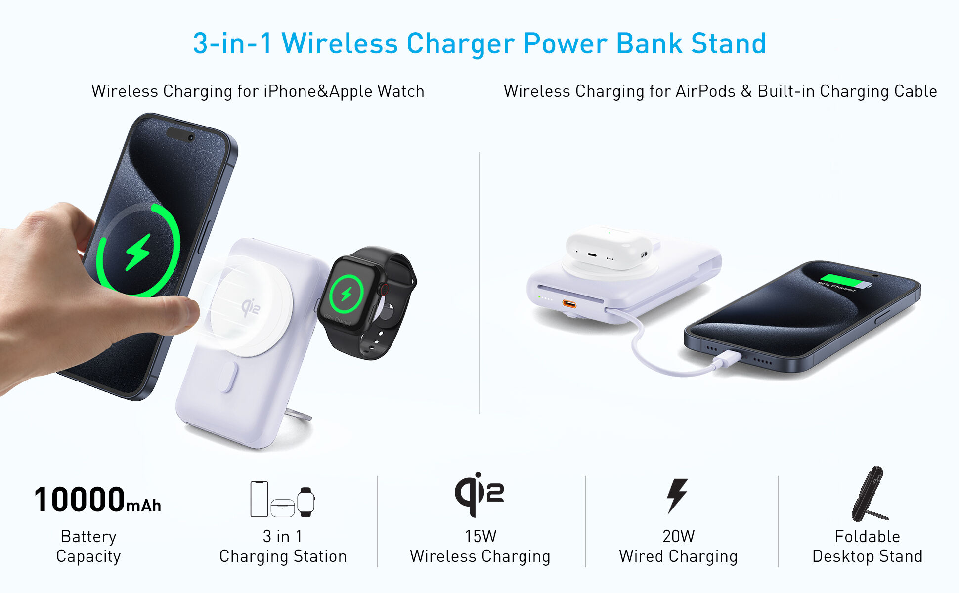 Jlmp07 3 In 1 Fast Wireless Charging Power Bank 10000mah Qi2 15w ...