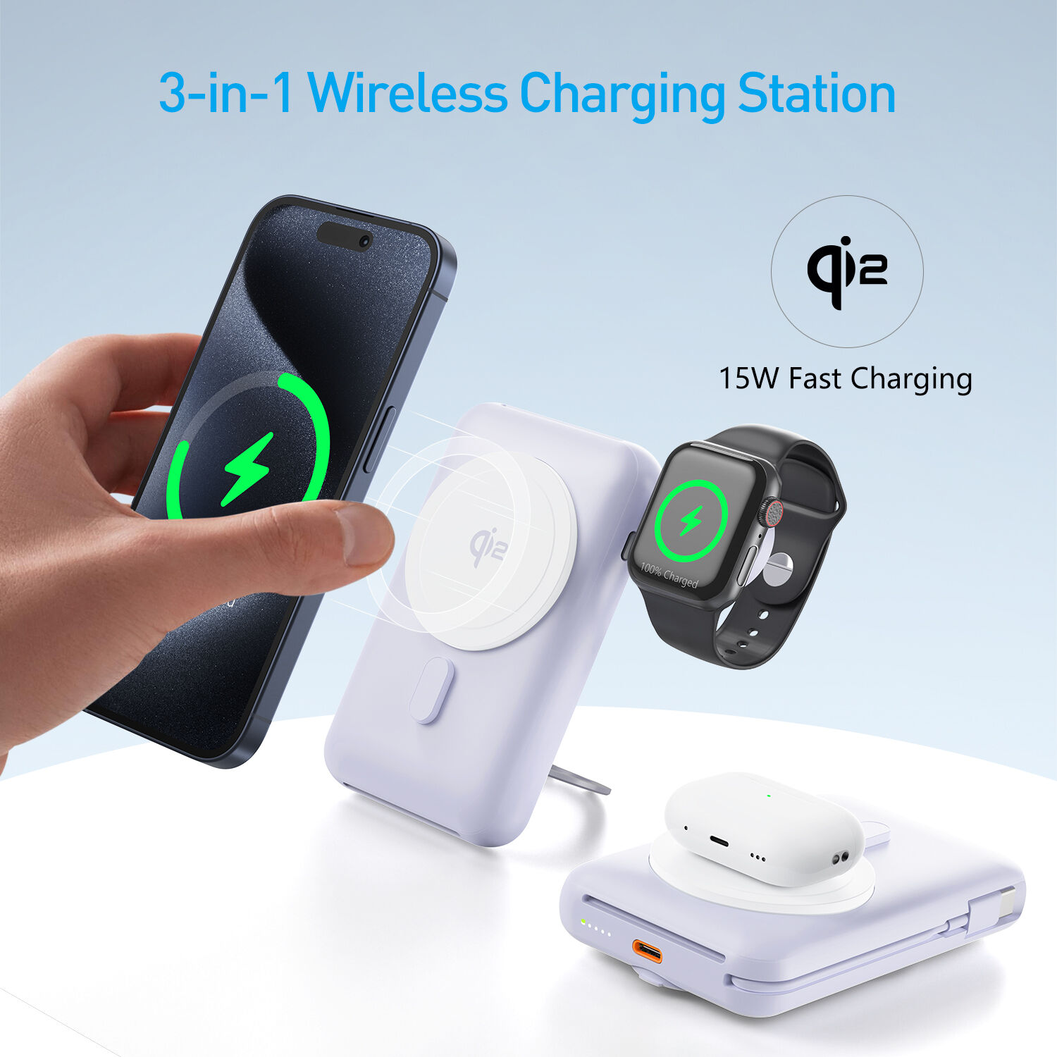 Jlmp07 3 In 1 Fast Wireless Charging Power Bank 10000mah Qi2 15w ...