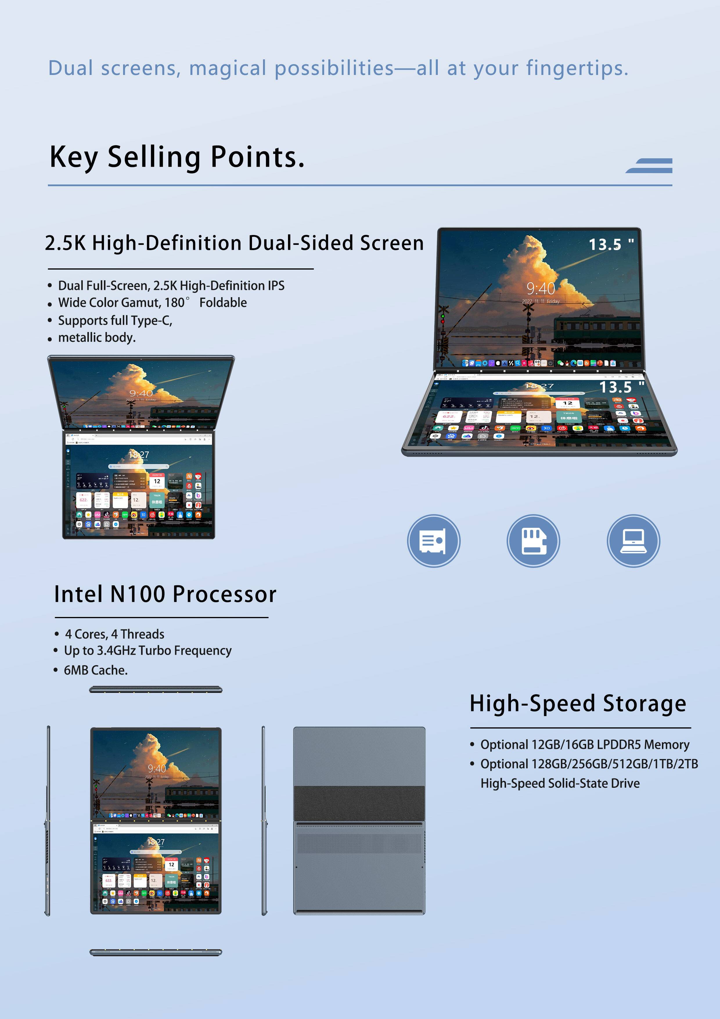Buy China Wholesale 13.5 Inch Dual-screen Laptop With Intel N100 ...