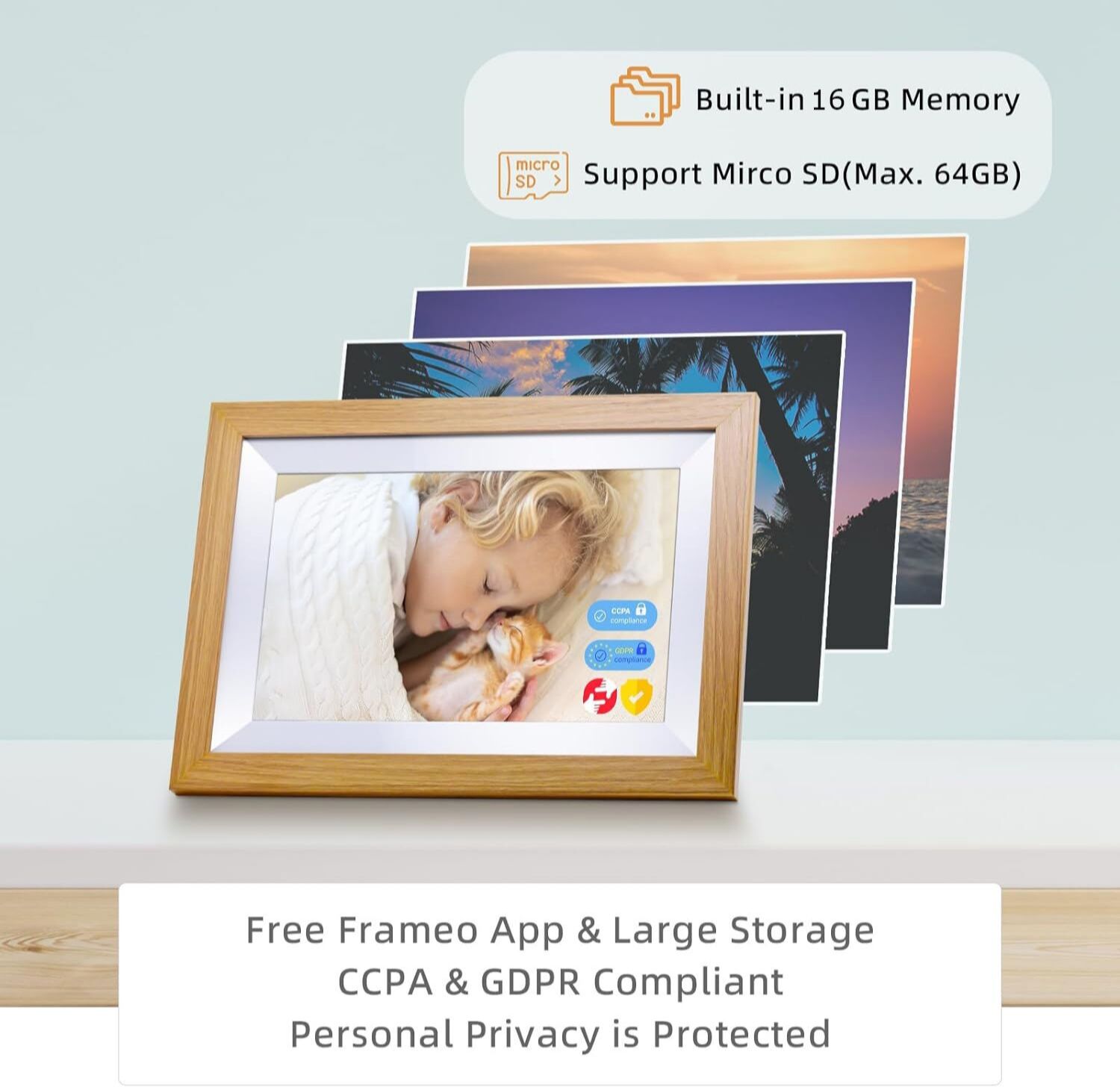 Frameo 10.1 Inch Wooden Wifi Digital Photo Frame, Share Photos/videos ...