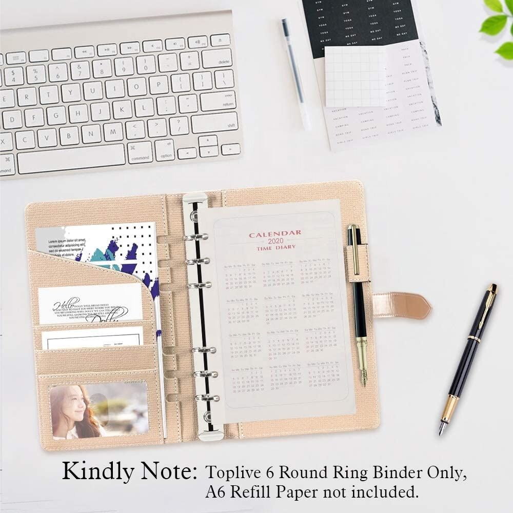 Leather A6 Binder 6 Round Ring Binder Planner Notebook Cover For A6 ...