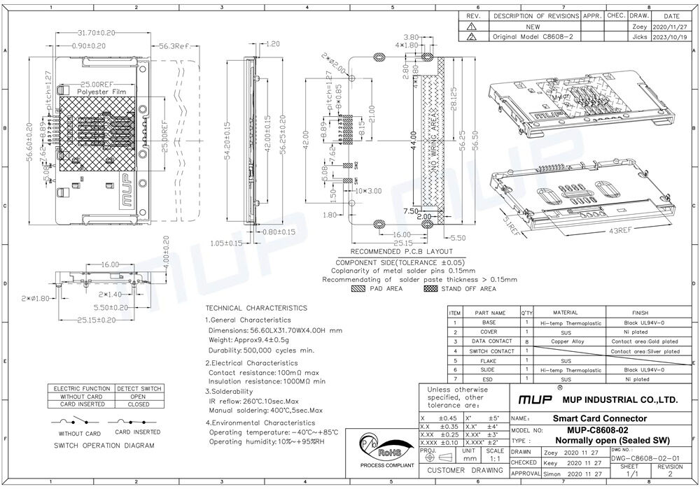 With Esd Smart Card Readers Ic Card Holder Smart Card Connector For Pos ...