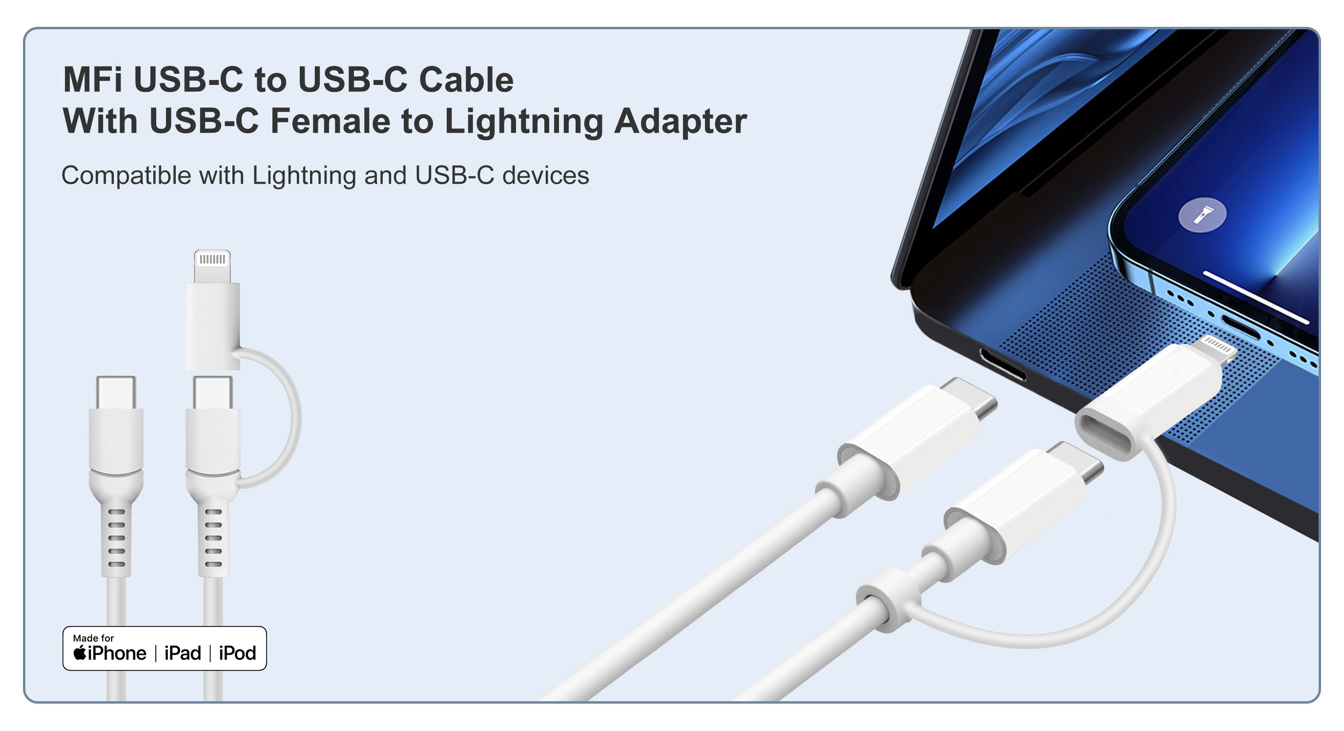 2-in-1 Mfi Certified Usb-c To Usb-c+c Female -lightning Adapter Pd ...