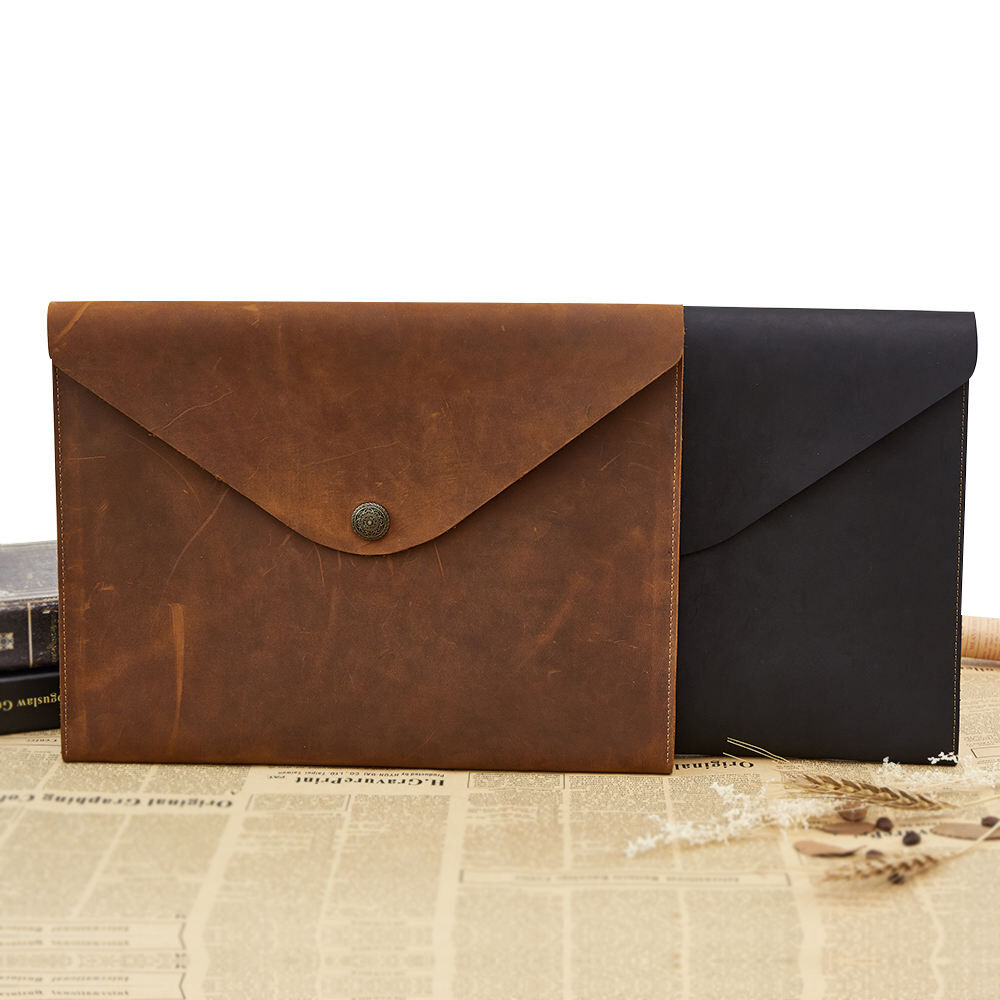 Genuine Leather Envelope Folder Crazy Horse Leather A4 Paper File Pouch ...