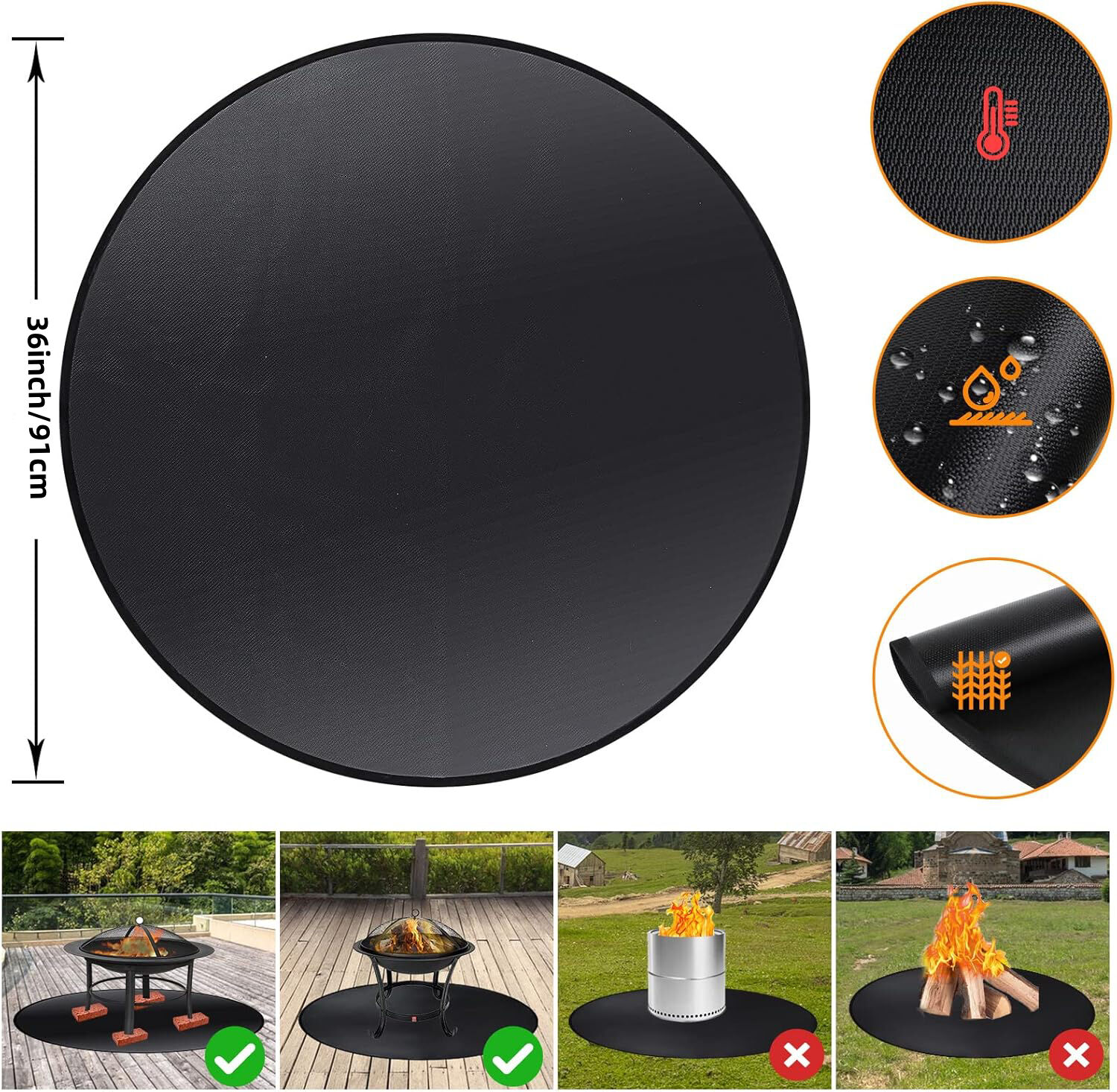 Outdoor Fire Pit Bbq Mat 3-layer Thickened Heat-resistant Grass ...