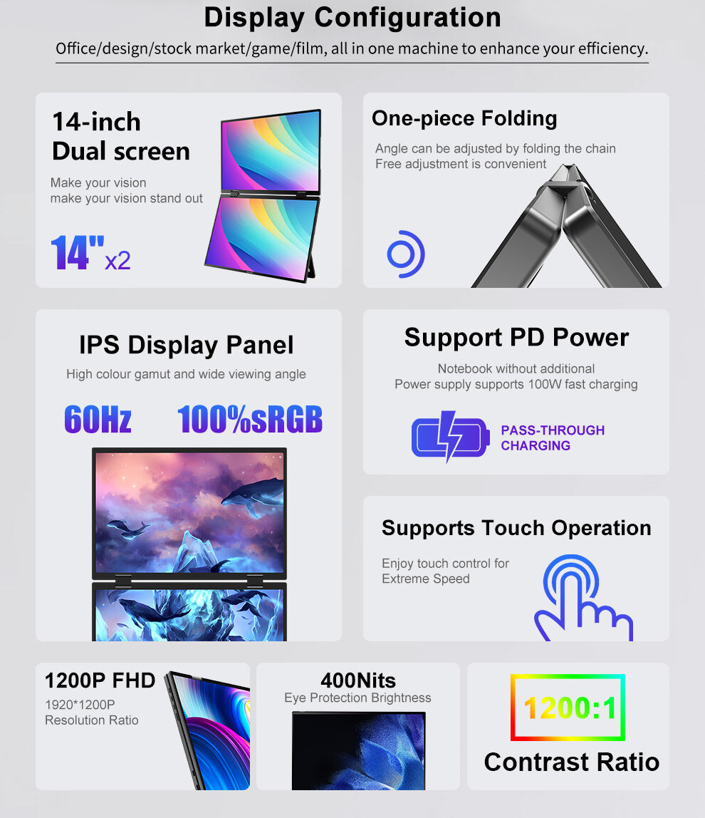 Hot And Popular Z14w Dual Screens Monitor With 10 Points Multi Touch ...