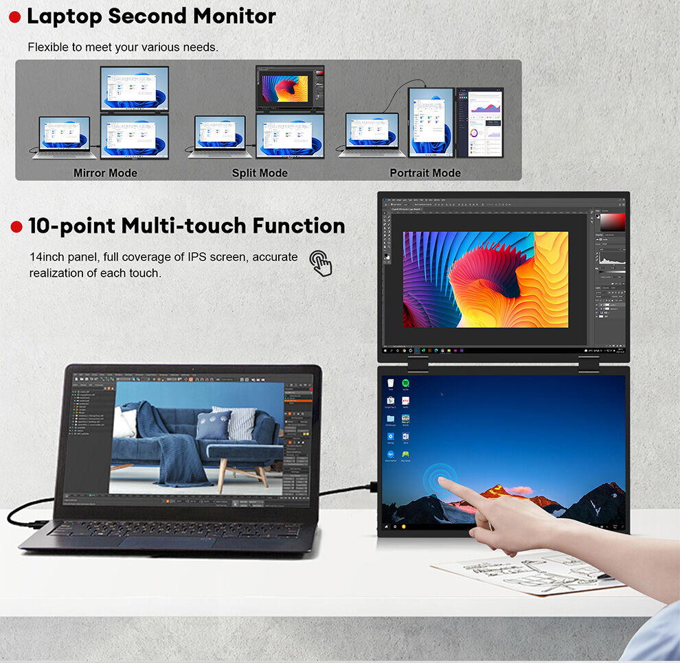 Hot And Popular Z14w Dual Screens Monitor With 10 Points Multi Touch ...