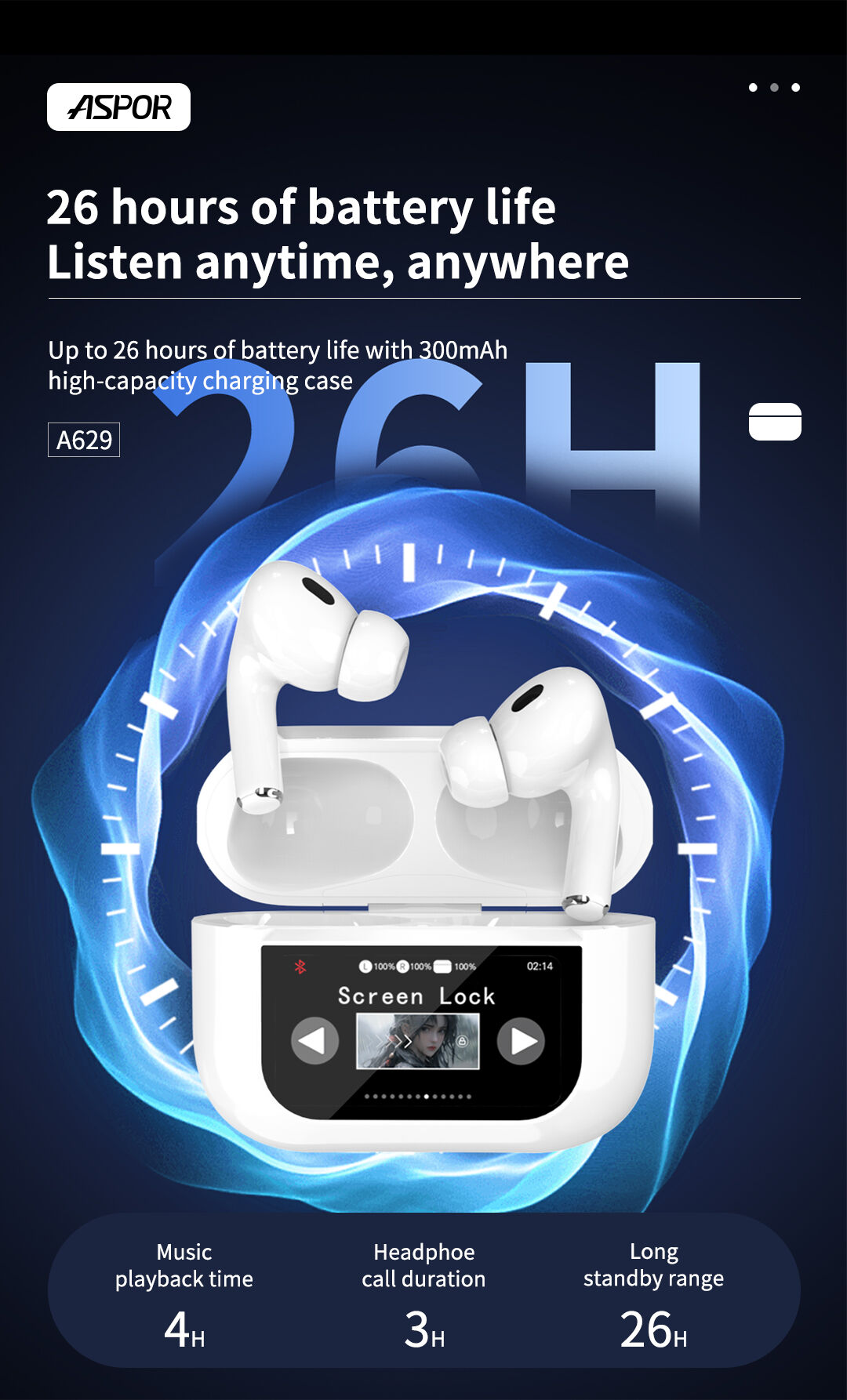 Aspor A629 Best Selling Headphones Multi-function Touch Screen Tws ...