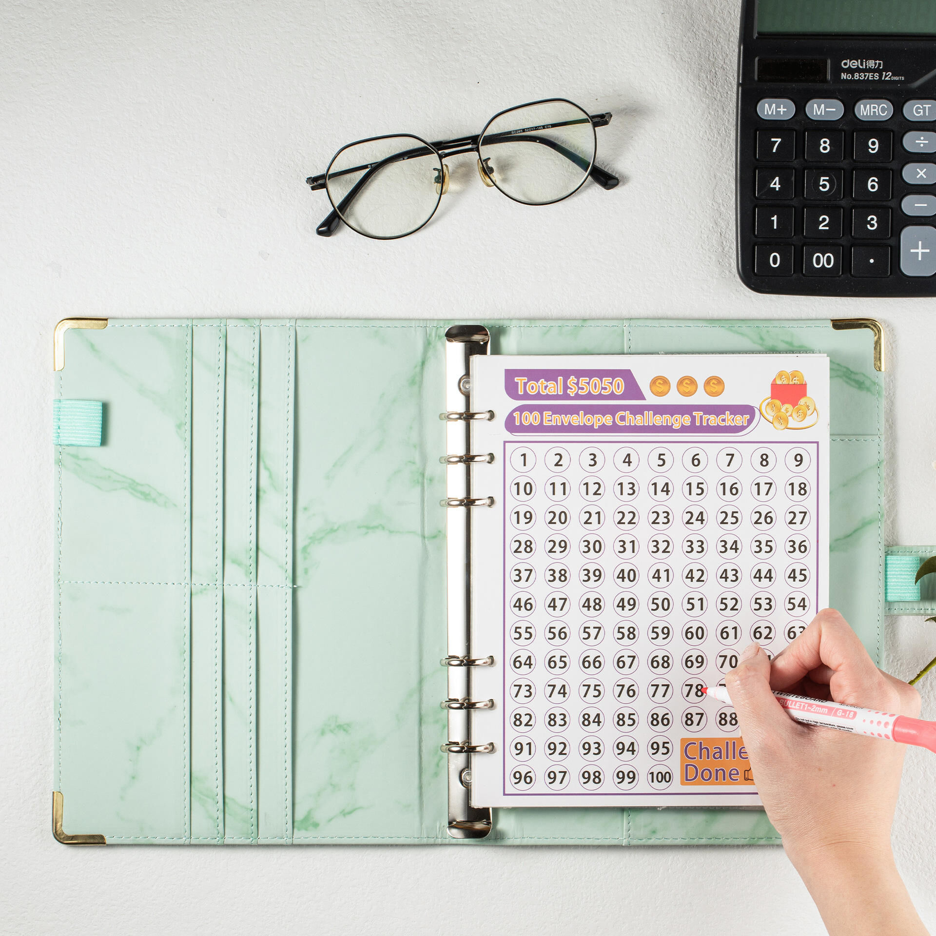 100 Envelopes Money Saving Challenge Binder Leather Marble Budget ...