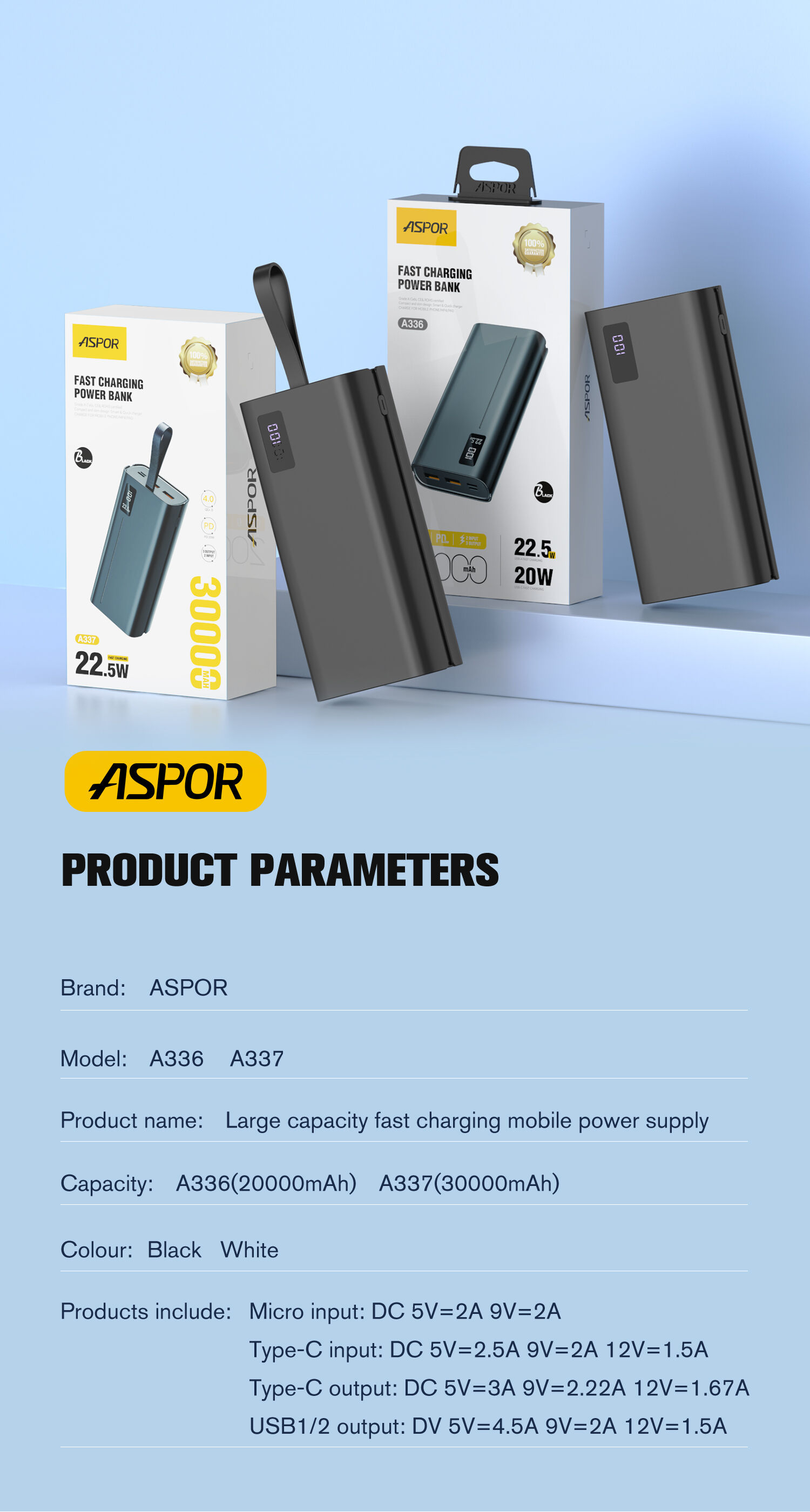 Factory Direct High Quality China Wholesale Aspor A337 22.5w Power Bank ...